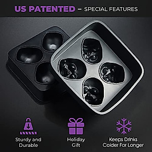 Shaped 3D Large Skull Ice Cube Mold Tray, Stackable Silicone Round Ice Maker for Whiskey Drinkers, Bartenders, Gift Exchanges, Home Bars and Holiday Gifts