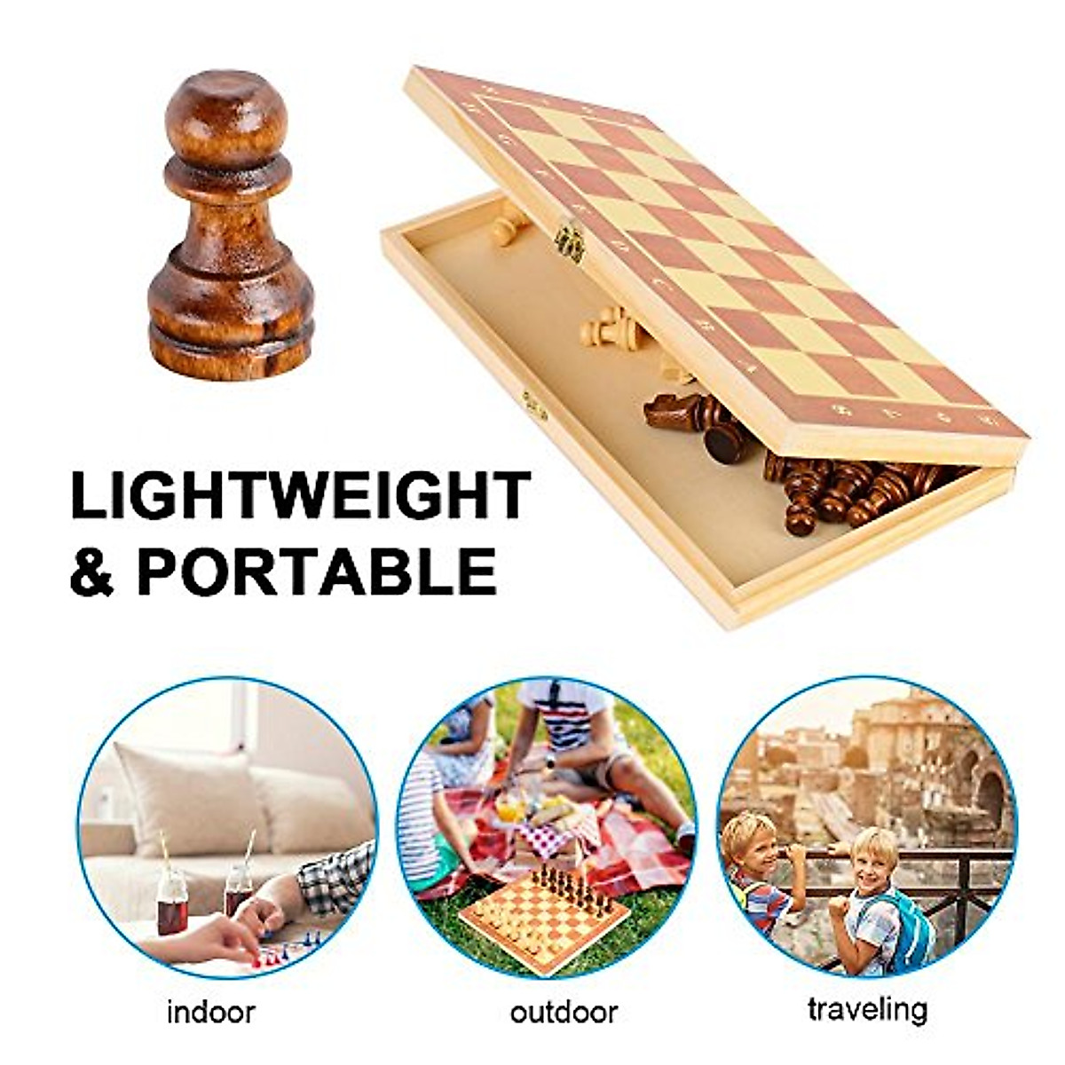 Dilwe Chess Set, Portable Wooden Travel Magnetic Chess Set Chess Board Folding for Kids Adults Family Outdoor Chess Game