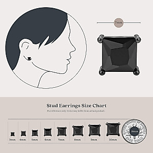 Black Rhodium over Sterling Silver Black CZ Square Princess Stud Earrings 7x7mm