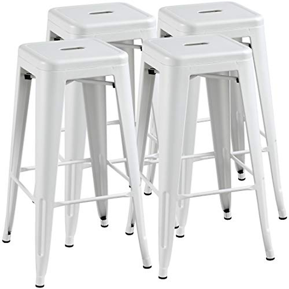 Topeakmart 30 inches Metal Bar Stools High Backless Barstool Stackable Bar Height Stools Chairs, White, Set of 4