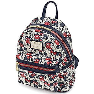 Loungefly Disney Mickey Minnie Mouse Mini Backpack Handbag AOP Red Navy