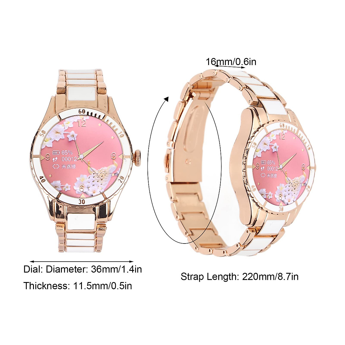 FastUU Z73 Women Smart Watch, 1.09 Inch Ladies Smartwatch Health Monitoring 200mAh Zinc Alloy Dual for Daily Wear