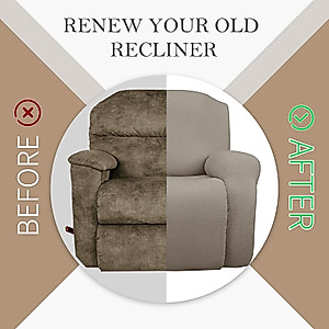 JIVINER 4-Piece Recliner Chair Covers Stretch Jacquard Covers for Recliner Chair Recliner Slipcovers for Living Room Soft Recliner Protector with Pocket (Recliner, Khaki)