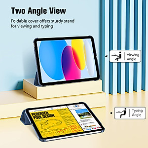 ProCase for iPad 10th Generation Case 10.9 Inch 2022, Slim Stand Protective 10th Gen iPad Case with Translucent Hard Back, Smart Cover iPad 10 Case, Support Touch ID, Auto Wake/Sleep -Navy