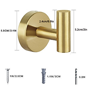 Towel Hooks Bathroom Coat Hook Robe Hook Stainless Steel Heavy Duty Door Hanger Towel Robe Clothes Cabinet Closet Sponges Wall Hook for Bathroom Bedroom Kitchen Hotel Pool 4 Packs (Gold)