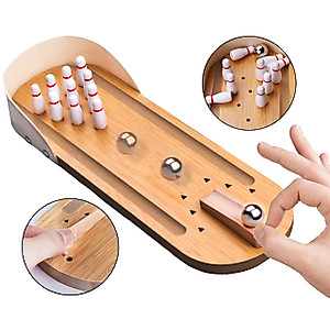 Table Top Mini Bowling Game Set-Tabletop Wooden Board Mini Arcade Desktop Tiny Bowling Shooting Alley Office Desk Stress Relief Gadgets Small Finger Toys Fun Gag Gifts for MenWomen Kids Teens Boys