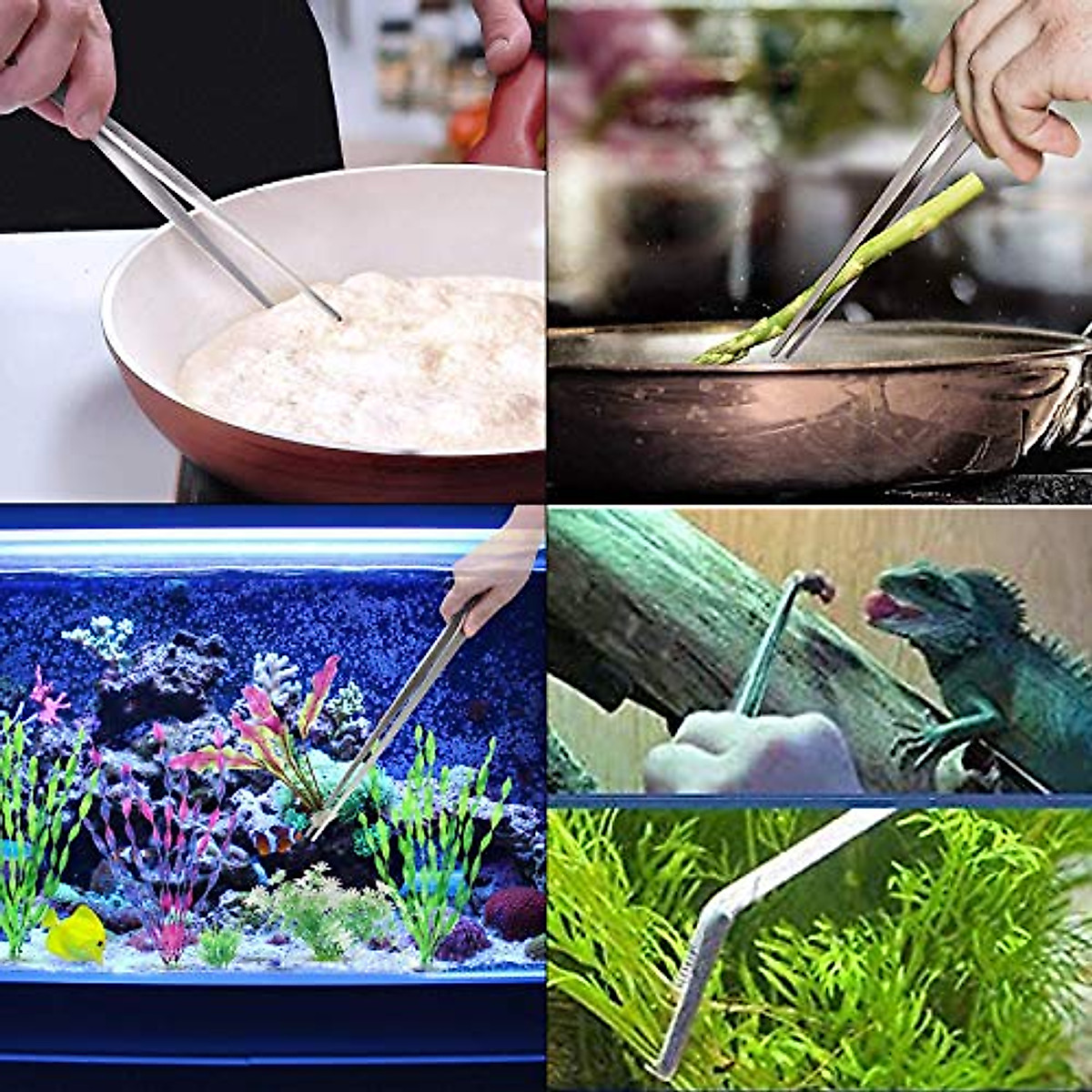 Miupoo Long Handle Stainless Steel Paint Straight and Curved Tweezers Nippers,Extra Long Precision Craft Tweezers Set with Serrated Tips,Silver,2 pieces,9.8Inches