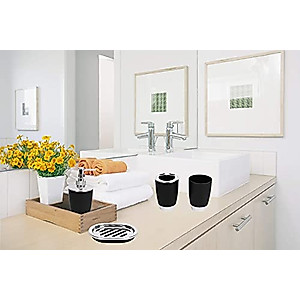 YCOCO Bathroom Accessories Set,6 Pcs Plastic Gift Set Toothbrush Holder,Mouthwash Cup,Soap Dispenser,Soap Dish,Toilet Brush,Trash Can,Black