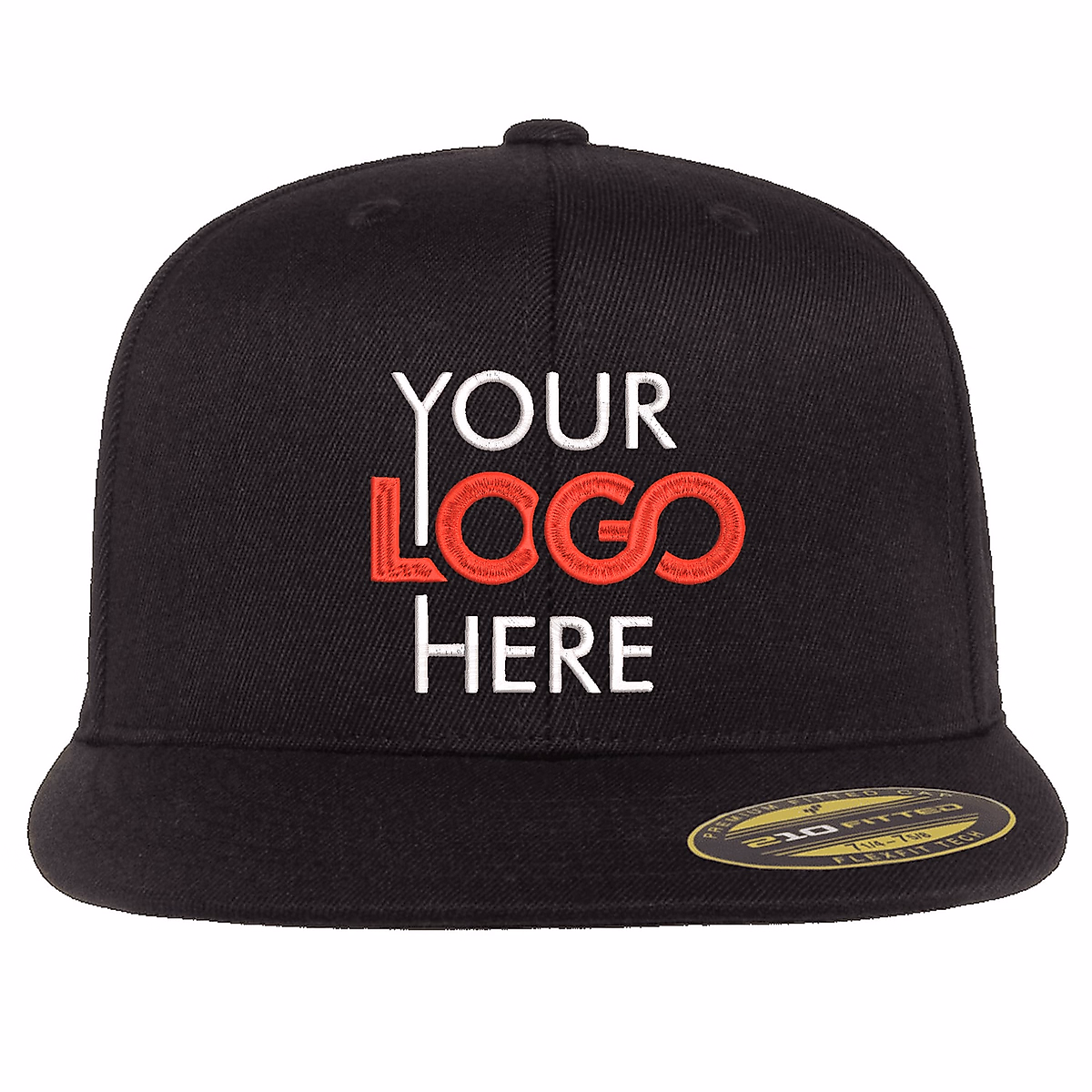 Baseball Premium Fitted Flat Brim Flex Fit Hat Custom Personalized Logo Elastic Closure Hat for Men and Women Custom Embroidered (L/XL, Black)