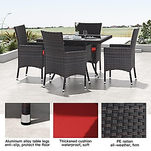 Kullavik 15-Piece Outdoor Dining Set Patio Rattan Furniture Set,Patio Dining Table and Chairs Set with 12 Chairs and Cushions,Square Glass Tabletop with Umbrella Hole for Patio,Backyard,Garden,Red
