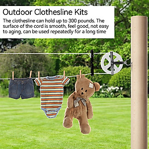 Outdoor Clothesline Kits,Include 150 Ft Nylon Clothes Line,Clothesline Pulley Clotheslines S Separator Spreader, Clothesline Tightener, Hook and Clothespins