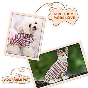 T'CHAQUE Cotton Dog Shirt Rainbow Striped Cat Tee Shirts, Breathable Soft Pet Basic Clothes for Small Medium Dogs/Cats, Adorable Puppy Apparel Cat Jumpsuit for All Season, Pets Clothing Pullover, L