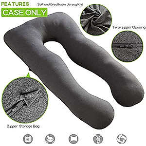 COSMOPLUS Pregnancy Pillow Cover U Shaped Full Body Pillow Case Cover for Maternity,Stretchy Cool Breathable Jersey Fabric, Provides Sleep and Pregnancy Support,Heather Grey