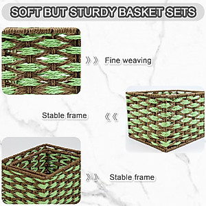 Gzsekken Wicker Storage Baskets, Woven Paper Rope Storage Bins (Set of 2),Decorative Wicker Baskets with Liner for Makeup Bedroom Shelves Organizing,Home Deco, Brown&Green