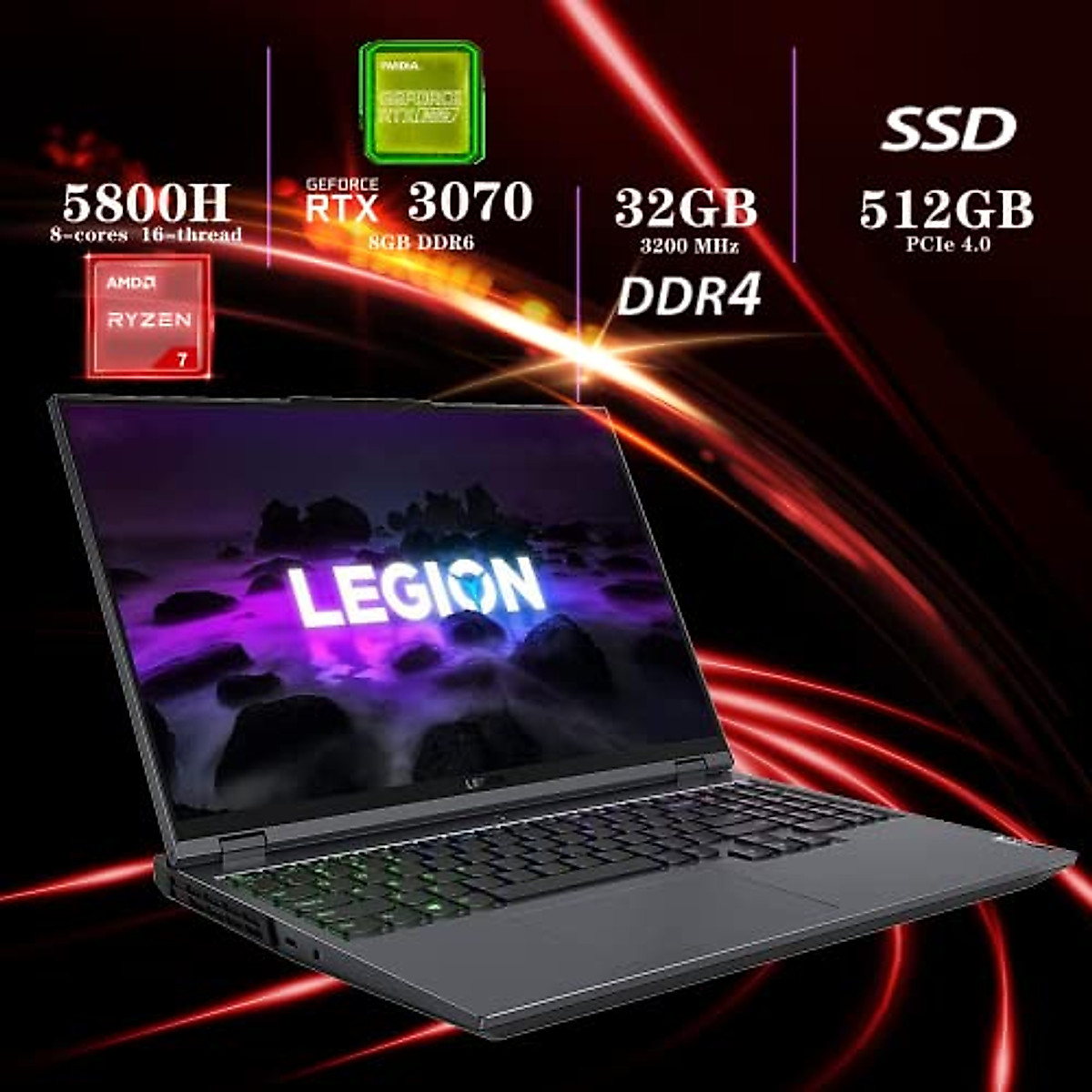 Lenovo 2022 Legion 5 Pro 16" WQXGA 165Hz Gaming Laptop, AMD Ryzen 7 5800H, 32GB RAM, 512GB PCIe SSD, NVIDIA GeForce RTX 3070 8G, RGB 4zone Backlit Keyboard, Grey, Win 11, 32GB SnowBell USB Card