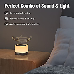 Buffbee Sound Machine with Night Light, 20 Soothing Sleep Sounds, Customizable Glow Lights with 10 Colors, Battery or AC Adapter Powered, Non-Looping White Noise for Kids, Adults and Baby