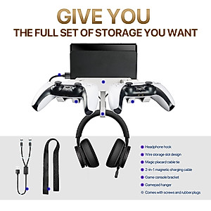 STORAGBT Wall Mount Stand Bundle for Nintendo Switch, Bracket Holder for Swith & Switch Oled, with Controller Wall Mount, Headphone Holder, Space Saving(White)