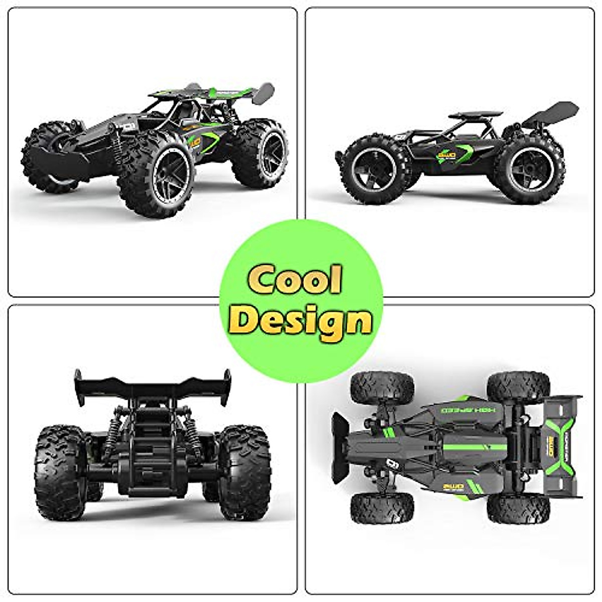 DoDoMagxanadu Remote Control RC Cars, 1:18 2WD Monster RC Truck High Speed Racing Car, Easter Basket Stuffers Toy Cars for Boys and Girls Gifts for Kids(Black Green)