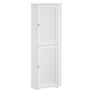 VASAGLE Tall Corner Cabinet, Bathroom Storage Cabinet with 2 Doors and 4 Adjustable Shelves, for Bathroom, Kitchen, Living Room, Modern Farmhouse Design, White UBBC541P31