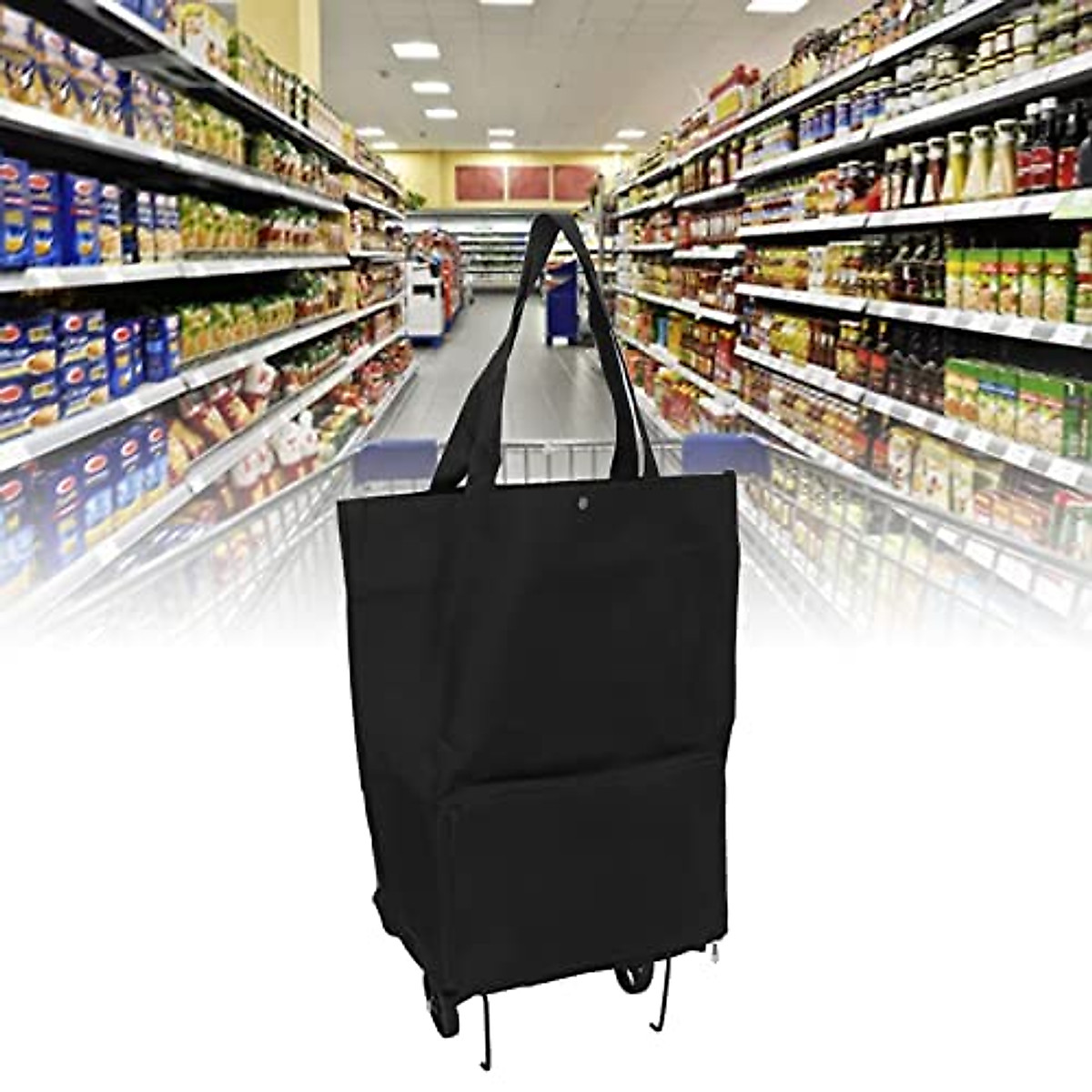 Shopping Cart with Wheels, Multifunctional Foldable Shopping Cart Reusable Shopping Bags Grocery Bags Shopping Trolley Bag on Wheels (Black)