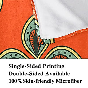 Plush Blanket Throw Blanket Warm Cozy Soft Microfiber Blankets, Japanese Cashew Flower Orange Green Retro