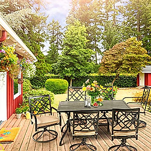 SUNCROWN 7 Pieces Outdoor Dining Set Metal Swivel Cushioned Chairs Patio Furniture Sets with Steel Slat Bistro Table for Backyard, Lawn, Garden