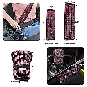 Yixin 20pcs Bling car Accessories Set for Women,Sparkly Phone Holder, Car Mount, Seat Belt Cover, Car Shift Gear Cover, Handbrake Cover, Car Cup Holder Coaster, Glasses Clip, Hook, (Pink-20Pcs)