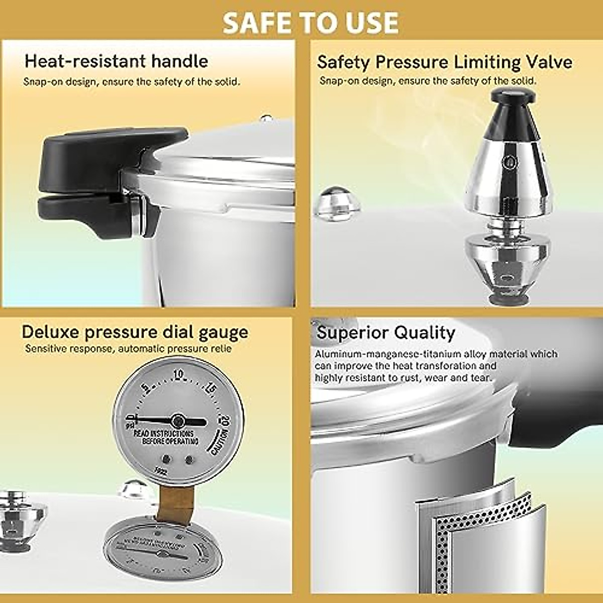 Fulgutonit 19 Quart Aluminum Pressure Cooker,Induction Compatible Pressure Canner w/Canning Rack and Pressure Gauge, for Home and Commercial Use