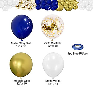 Nobledecor Navy Blue and White Balloons 50pcs， Navy Blue and Gold Balloons, 12 Inch Navy Blue and Gold Confetti Latex Balloons Party Garland Baby Shower Birthday Decorations