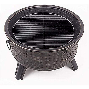 LEAYAN Garden Fire Pit Portable Grill Barbecue Rack Outdoor Fire Pit Patio Fire Steel BBQ Grill Fire Pit Bowl with Mesh Spark Screen Cover,Log Grate, Poker for Camping for Camping Backyard