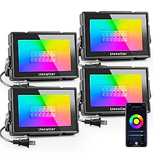USTELLAR Smart WiFi LED Flood Lights Outdoor, RGB Color Changing Stage Landscape Lighting with APP Group Control, Timing, Alex, Outdoor Uplights IP66 Spotlights for Christmas Halloween Party, 4 Pack
