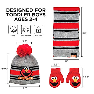 Sesame Street Boys Toddler Winter Hat, Scarf & Mittens Set, Elmo Beanie For Ages 2-4
