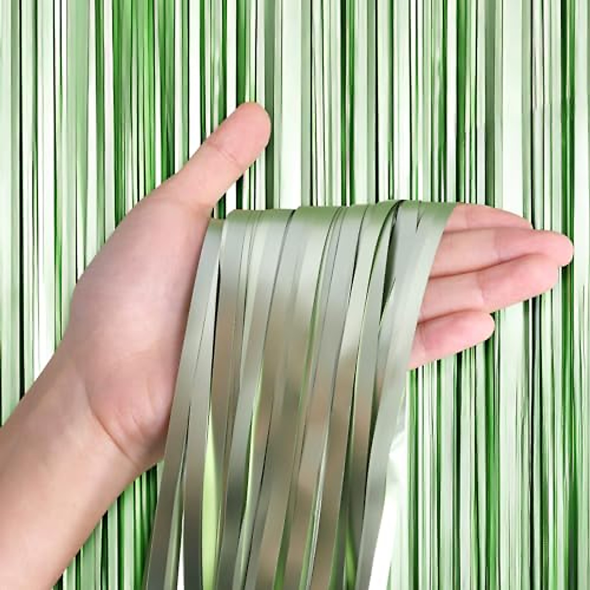 3 Pack Foil Curtains Metallic Foil Fringe Curtain-JVIGUE，Birthday Party Photo Backdrop Wedding Event Decor (Pale Green Decorative Streamers)