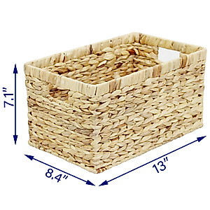 Casaphoria large Square Irregular Hyacinth Storage Baskets Natural Hand Woven Water Hyacinth Basket Durable Trapezoid Sundries Baskets with Built-in Wooden Handles Funnel Basket，2-Pack