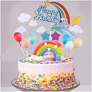 MOVINPE 21pcs Unicorn Cake Topper Kit Cloud Rainbow Balloon Happy Birthday Banner Cake Decoration For Boy Girl Kid Birthday