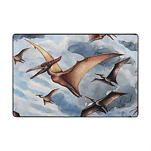 Nuansexi Area Pad Rugs Non-Slip Kids Nursery Rug Watercolor Flying Pterodactyls Dark Clouds Living Room Large Carpet Distressed Standing Floor Mats Absorption Bedroom Decor 5'25" x 4'