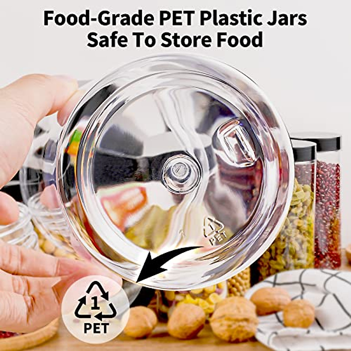 PLastic jars with lids 32 OZ & 16 OZ 24 PACK，Eiark Clear Plastic Storage Jars Containers with Airtight Black Plastic Screw On Lids Cylinder Large Round Jars Easy Clean for Household and Kitchen