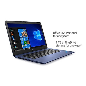 HP 2021 Stream 14" HD SVA Laptop Computer, Intel Celeron N4000 Processor, 4GB RAM, 64GB eMMC Flash Memory, Webcam, 1-Year Office, Intel UHD Graphics 600, Win 10S, Royal Blue, 128GB SnowBell USB Card