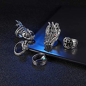 Jstyle 15Pcs Vintage Punk Rings for Men Women Snake Ring Dragon Open Rings Set Knuckle Stacking Ring Boho Finger Rings