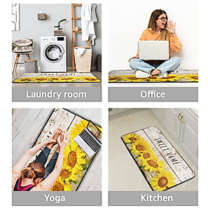 Kawani Sunflower Kitchen Rugs Floor Mat Anti Fatigue Washable Wooden Door Mats for Home & Kitchen & Office Decor Memory Foam Runner Rug Non-Skid 39x20inch Yellow Sweet Home