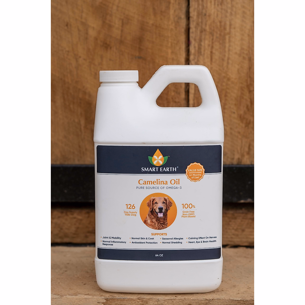 Smart Earth Camelina Oil for Dogs - Omega 3, 6, 9 Supplement for Healthy Skin, Shiny Coat & Flexible Joints - Dog Joint Supplement - Natural Canine Wellness - Omega 3 for Dogs (Pump Included - 64oz)