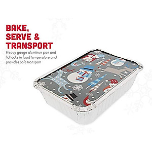 Gia's Kitchen Disposable Aluminum Pans with Lids, 24 Piece, Set of 12 - Heavy Duty Foil Pans with Lids Perfect for Leftovers, Holiday Treats, Gift Giving - Winter Friends Foil Container Rectangular