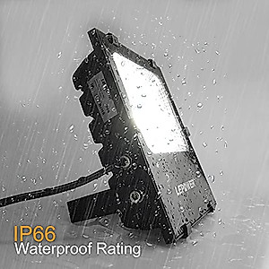LEPOWER 100W LED Flood Light Outdoor, Plug in Exterior Work Light, 500W Halogen Bulb Equivalent, IP66 Waterproof, 8000LM, 6000K, Outdoor Floodlight Fixture for Backyard, Garden, Garage, Playground