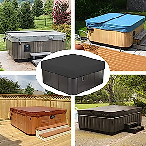 HWOEK Outdoor Square Hot Tub Cover Waterproof Dustproof Anti-UV 210D Oxford Fabric Garden SPA Bath Pool Cover Multiple Sizes to Choice,Black,244x244x30cm