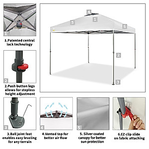 CROWN SHADES Canopy Tent 10x10 One Push Pop up Canopy Easy Up Canopy Bonus Wheeled Bag, 8 Stakes, 4 Ropes, White