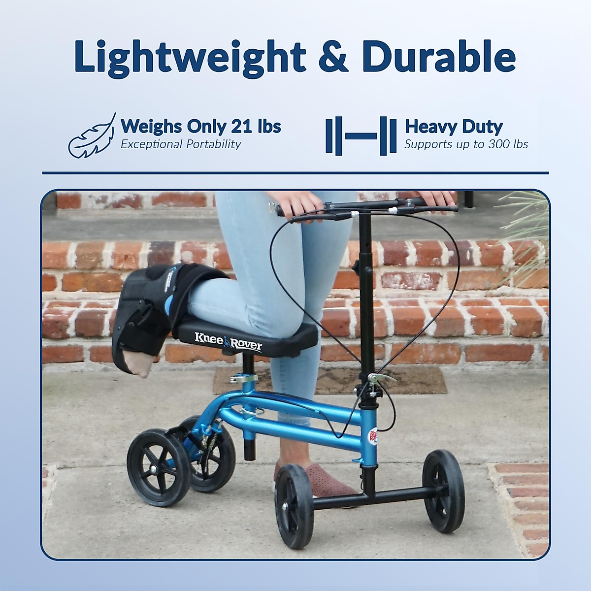 KneeRover Economy Knee Scooter Steerable Knee Walker for Adults for Foot Surgery, Broken Ankle, Foot Injuries - Foldable Knee Rover Scooter for Broken Foot Injured Leg Crutch with Dual Brakes (Blue)