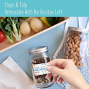 300 Removable Food Labels, Water/Oil/Tear Resistant Freezer Pantry Labels with Perforation Line No Residue Left for Food Containers Jars Kitchen Restaurant Storage Organization