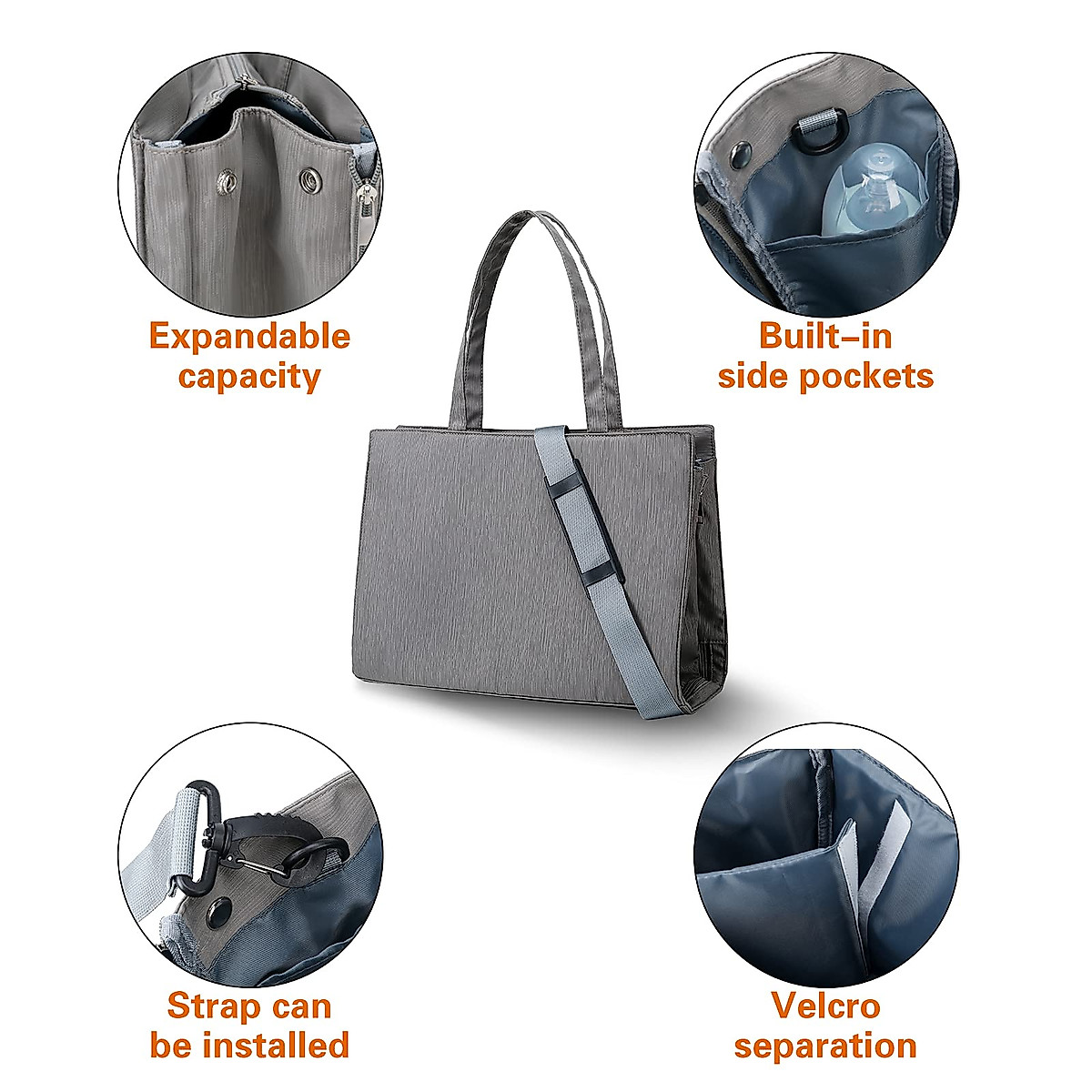 Diaper Bag Tote, Large Travel Diaper Bag, Baby Bags with Changing Pad and Diaper Bag Organizer Insert for Tote - Dark Grey