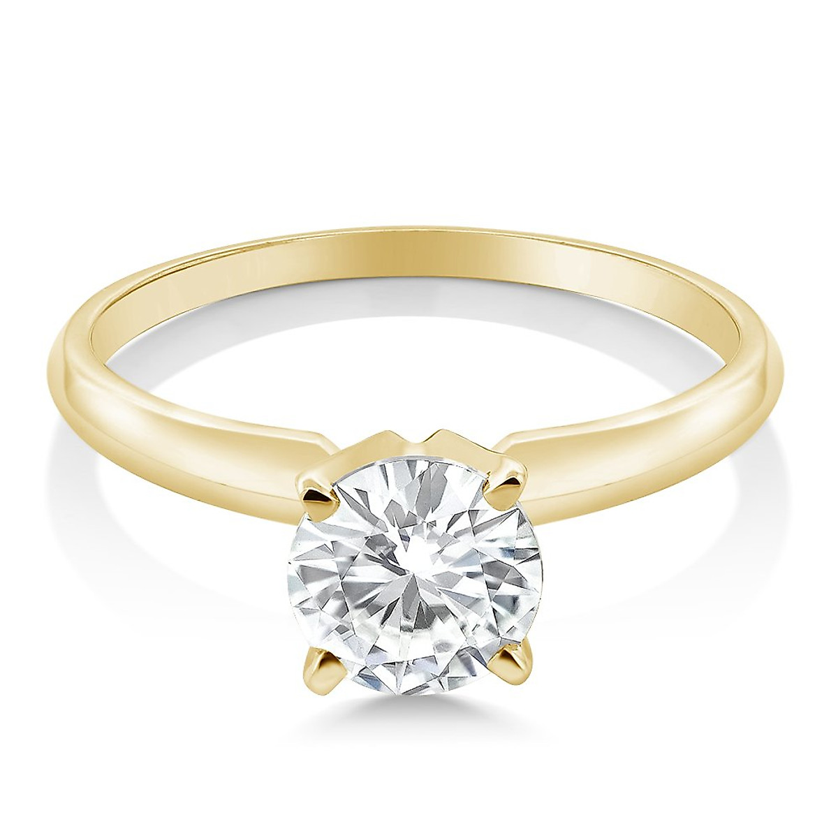 14K Yellow Gold Forever One Moissanite from Charles & Colvard Solitaire Engagement Ring For Women (1.00 Cttw, Round 6.5MM, Available In Size 5, 6, 7, 8, 9)