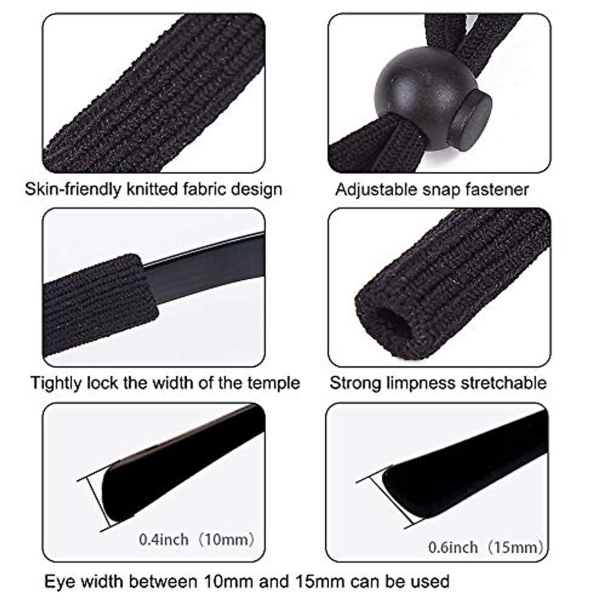 SHINKODA Sports Glasses Straps Fabric Adjustable Sunglass Retainer Cords Eyeglass Holder Strap Sunglasses Lanyard for Men Women and Kids - Pack of 2, Black